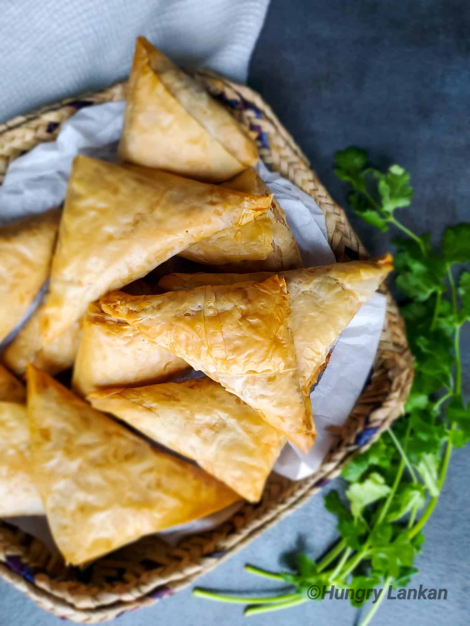 Baked Chicken samosa with phyllo - Hungry Lankan