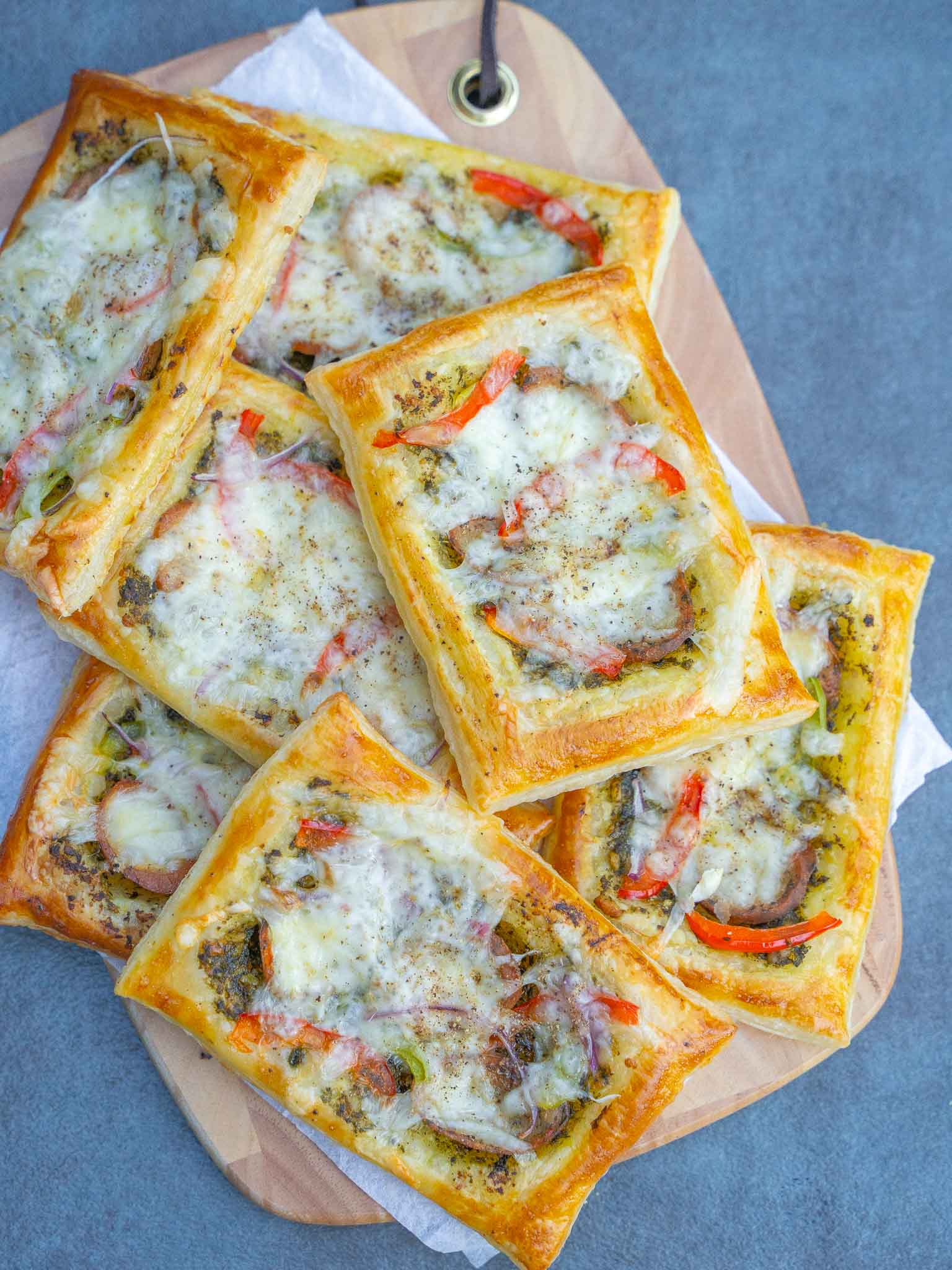 Cheesy Sausage Puff Pastry Squares - Hungry Lankan